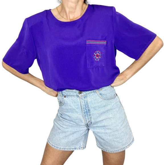 Vintage | Tops | Vintage 8s 90s Purple Boxy Short Sleeve Nautical Top ...